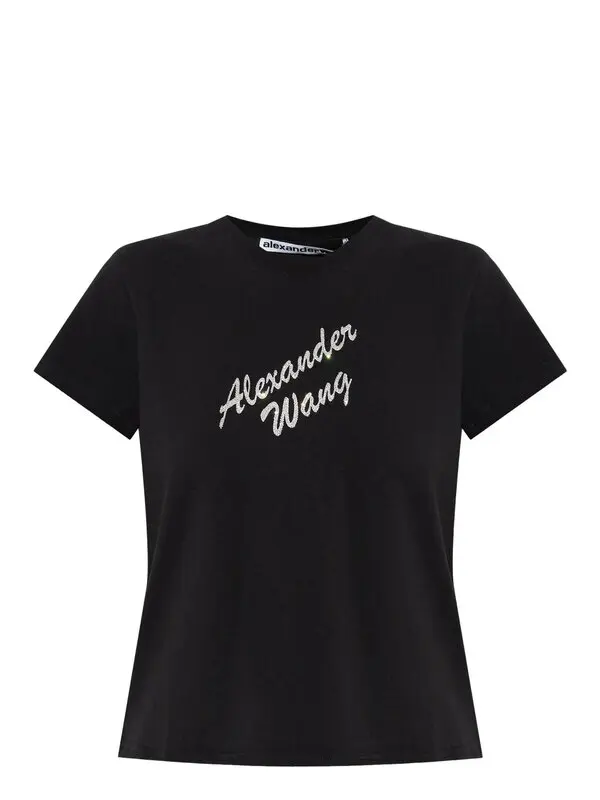 Alexander Wang Logo T-shirt With Shimmering Appliqués - Black