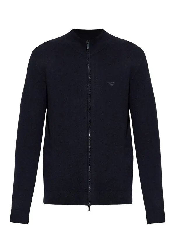 Emporio Armani Cashmere Cardigan With Stand-up Collar - Navy Blue