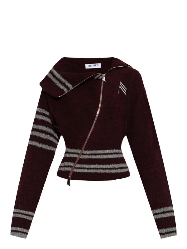 Attico Striped Bouclé Knit Cardigan - Burgundy