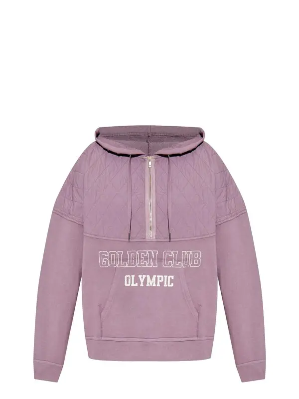 Golden Goose Quilted Hoodie With 'golden Club' And 'olympic' Prints - Purple