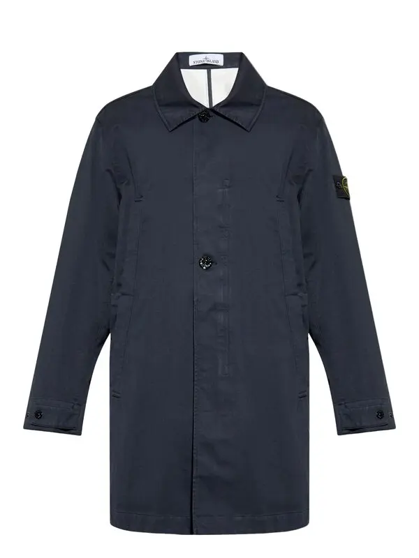 Stone Island Coat With Logo Patch - Navy Blue