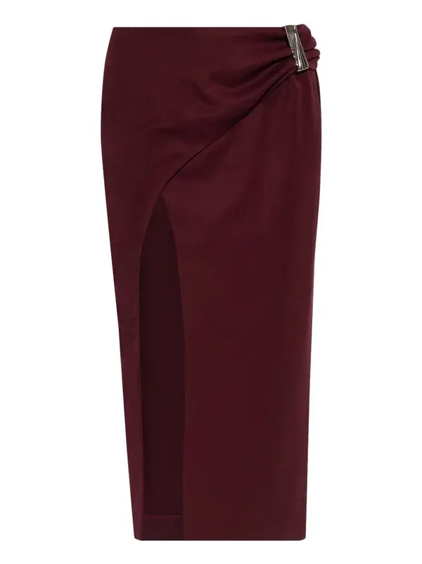 Attico Draped Virgin Wool Skirt With Slit And Buckle Detail - Burgundy