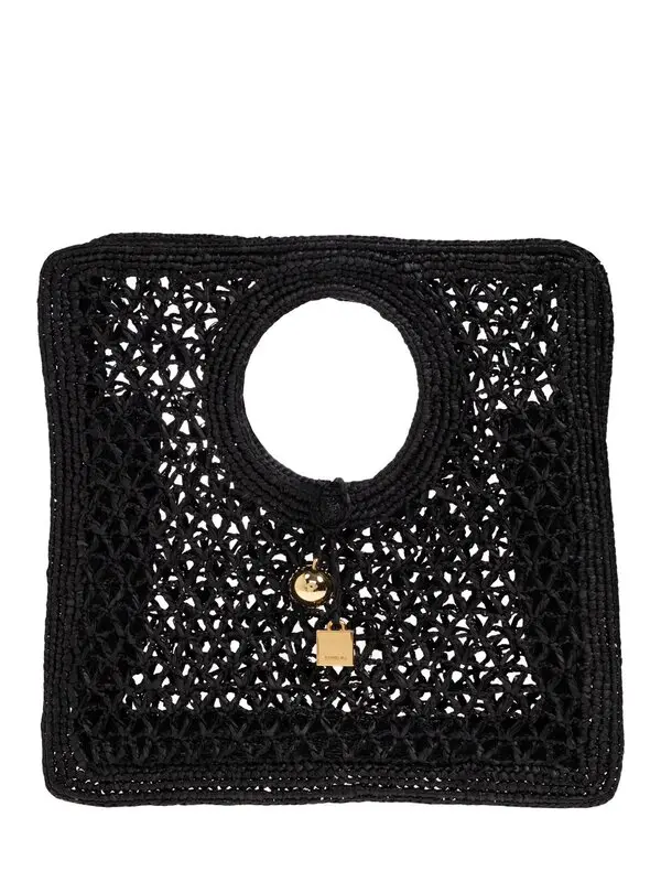 Jacquemus Le Petit Carre Spiaggia Raffia Handbag - Black