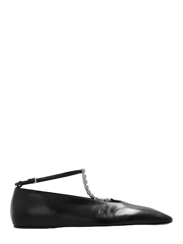 JIL SANDER Leather Ballet Flats With Crystal Embellishments - Black