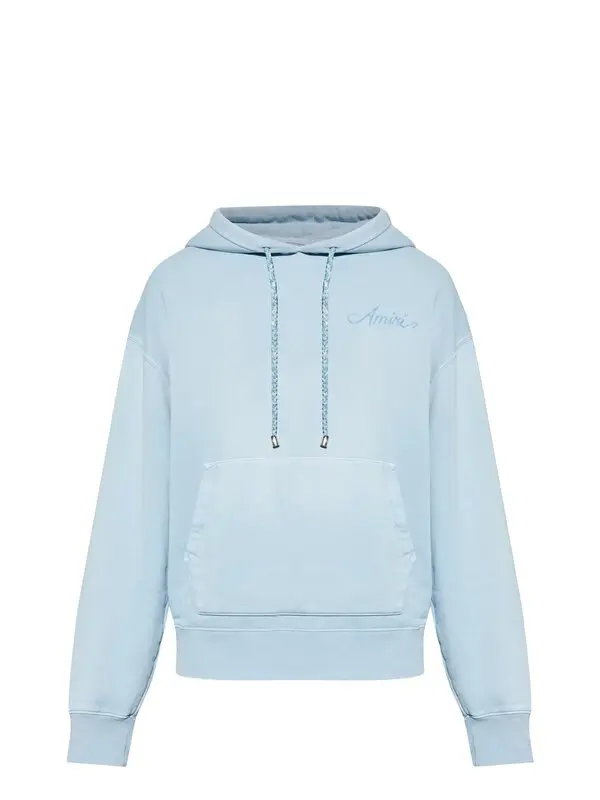 Amiri Embroidered Logo Cotton Hoodie - Light Blue