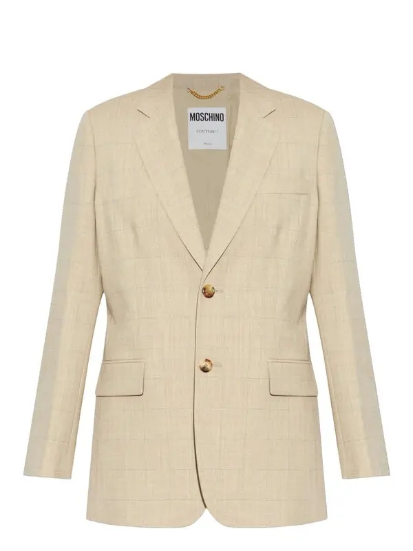 Moschino Plaid Wool Blazer With Gold Button Accents - Beige