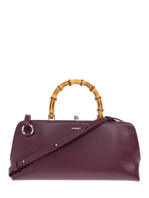JIL SANDER Leather Bag With Bamboo Handle - Purple