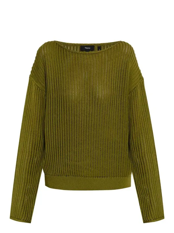 Theory Cotton Openwork Sweater - Green