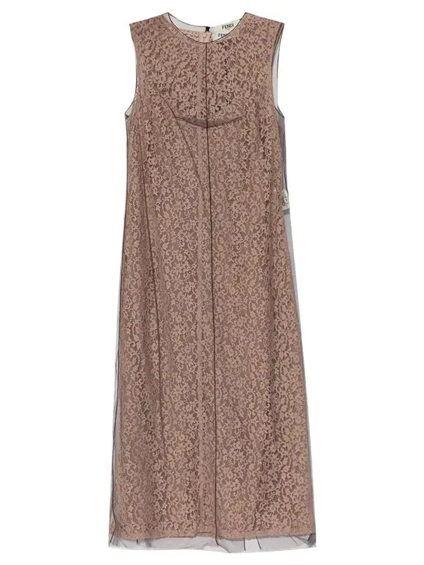 Fendi Fitted Lace Midi Dress - Beige