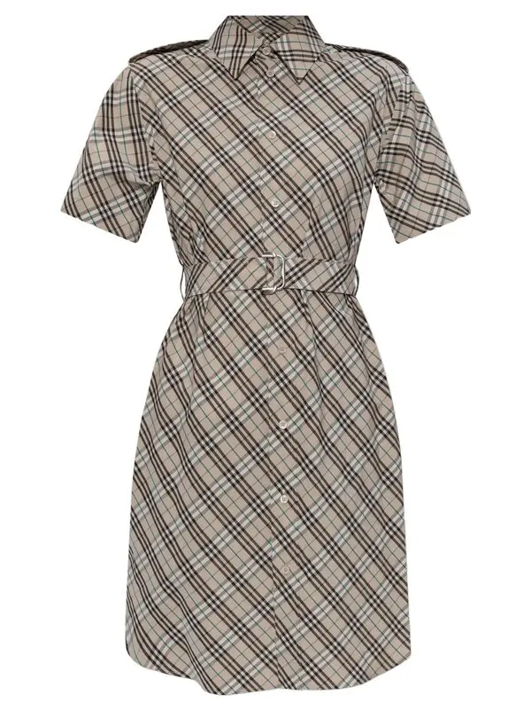 Burberry Checkered Cotton Midi Dress - Beige