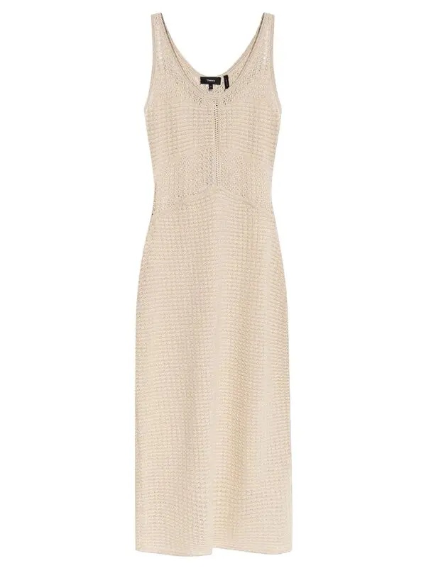 Theory Knit Openwork Midi Dress - Cream