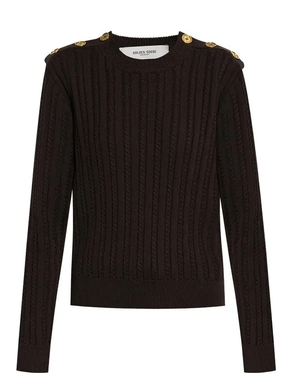 GOLDEN GOOSE Cable-knit Wool Sweater With Branded Buttons - Brown
