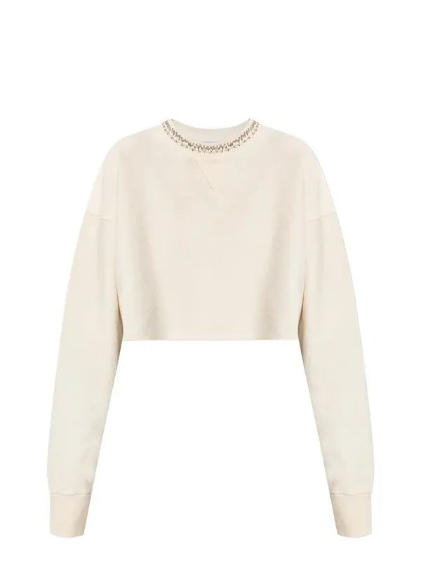 GOLDEN GOOSE Short Sweatshirt With Appliqu - Cream
