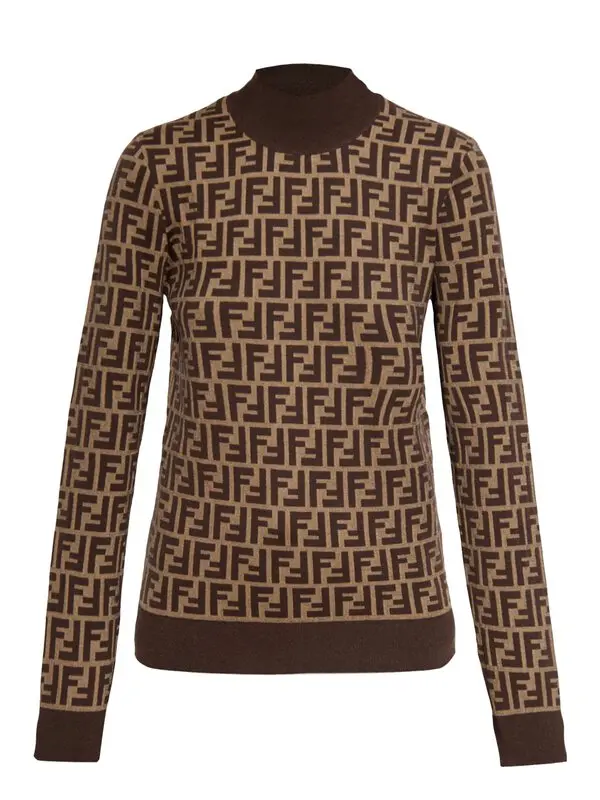 Fendi Geometric 'f' Turtleneck Top - Brown