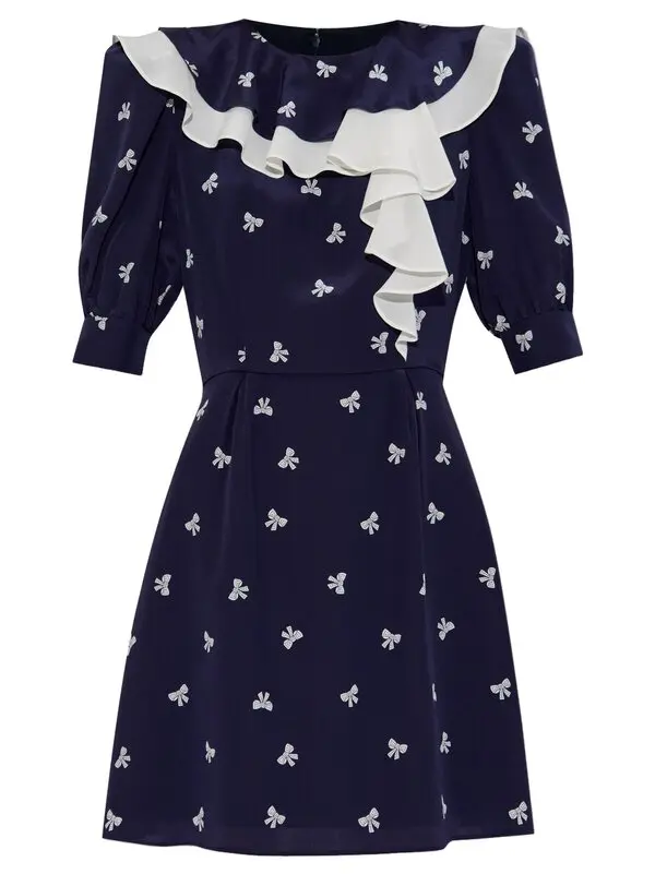 Alessandra Rich Bow-embellished Silk Dress - Navy Blue