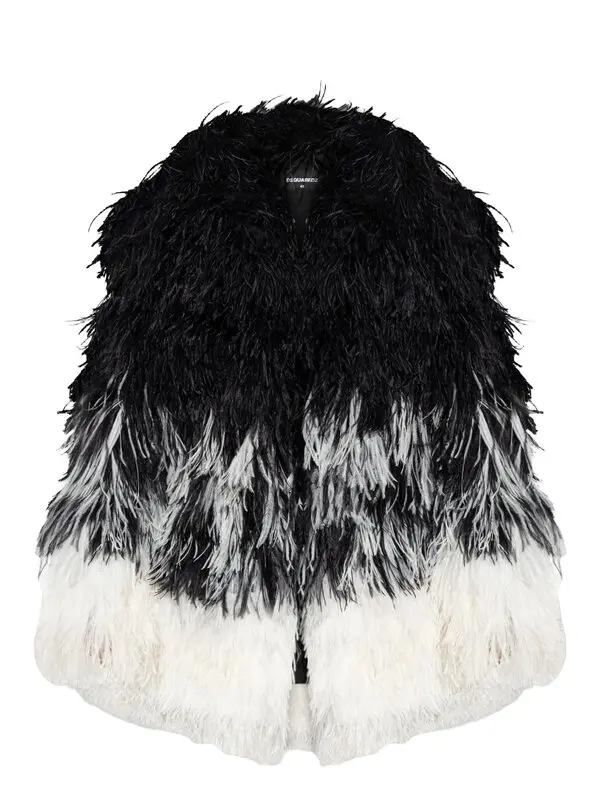 Dsquared2 Ostrich Fur Sleeveless Overcoat - Black