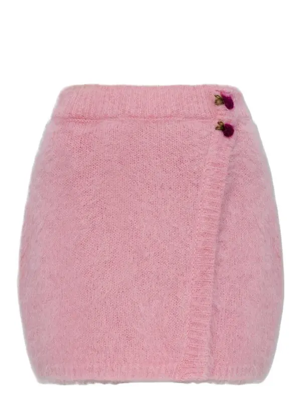 Alessandra Rich Wool Mini Skirt With Floral Appliqués - Pink