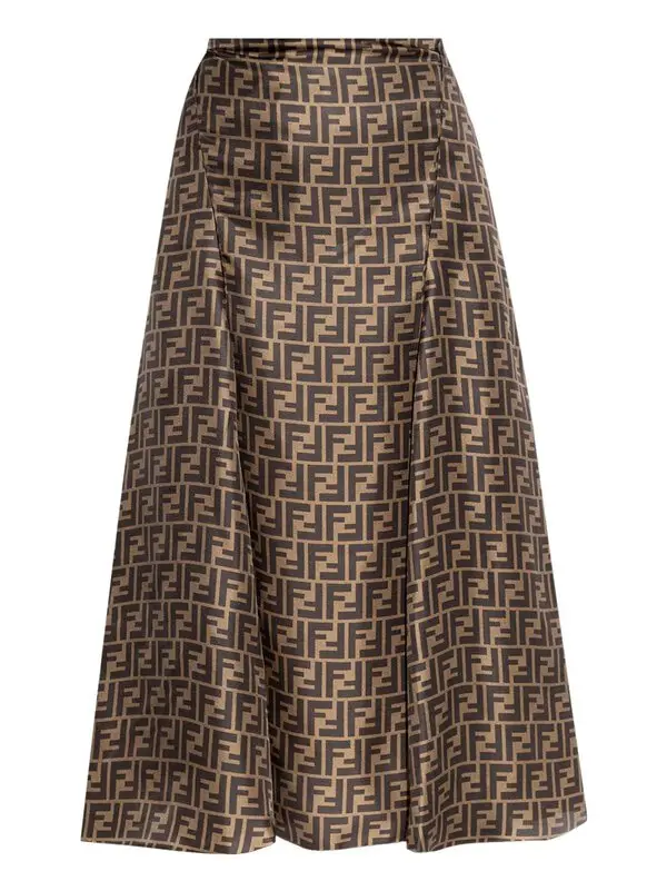 Fendi Silk Monogram Midi Skirt - Brown