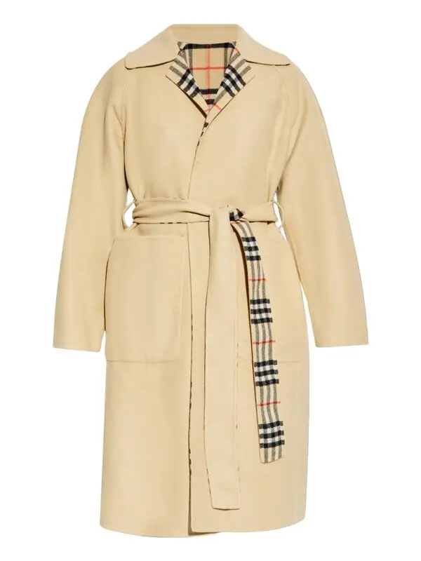 Burberry Reversible Wool Coat With Belt - Beige
