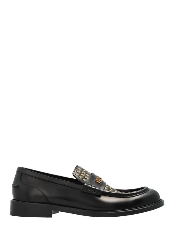 Versace Leather Loafers With Gold Studs - Black