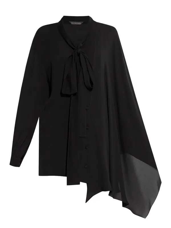 Balenciaga Silk Blouse With Neck Tie - Black