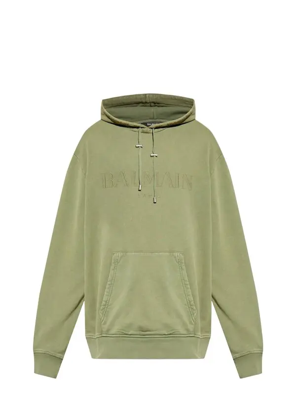 Balmain Logo Oversized Hooded Sweatshirt - Green