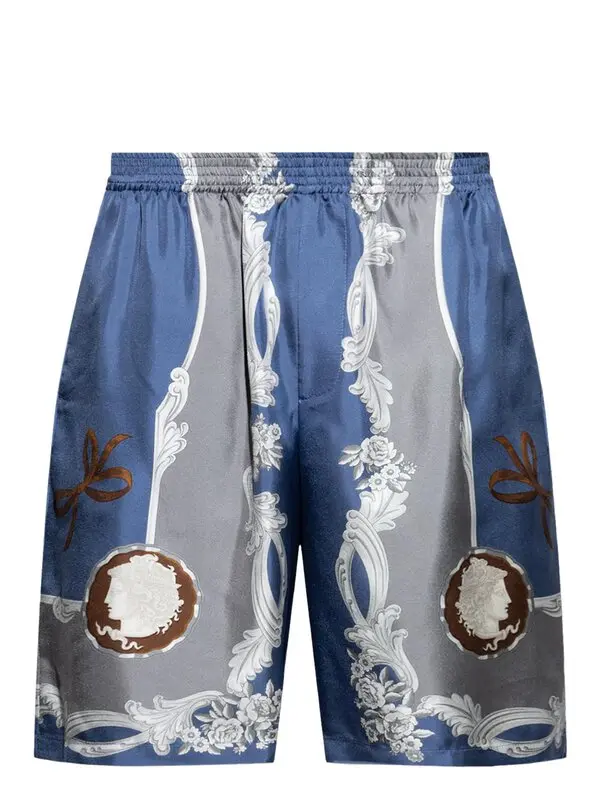 Versace Medusa Cameo Print Silk Shorts - Blue