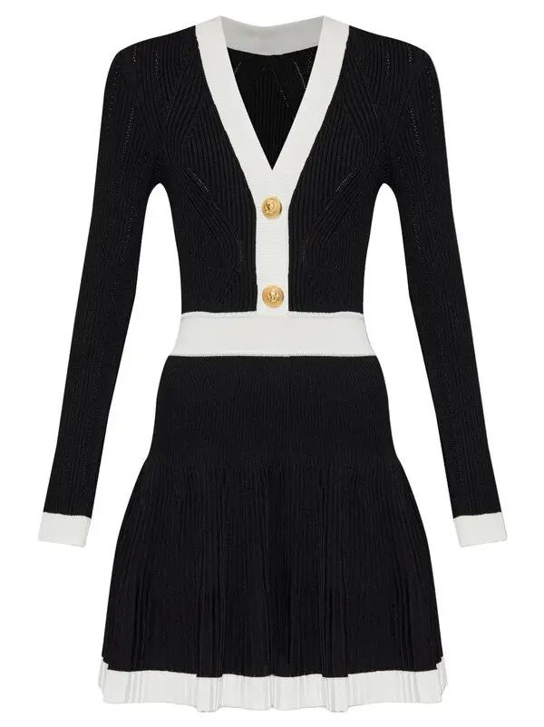 Balmain Long-sleeve Knit Mini Dress - Black