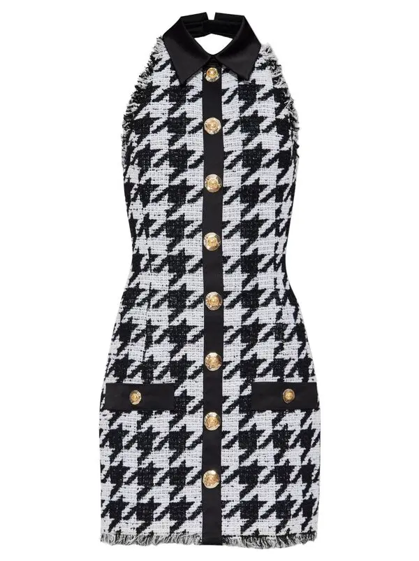 Balmain Houndstooth Mini Dress - Black