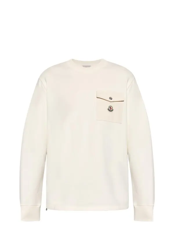 Moncler Cotton Sweatshirt With Pocket - Cream