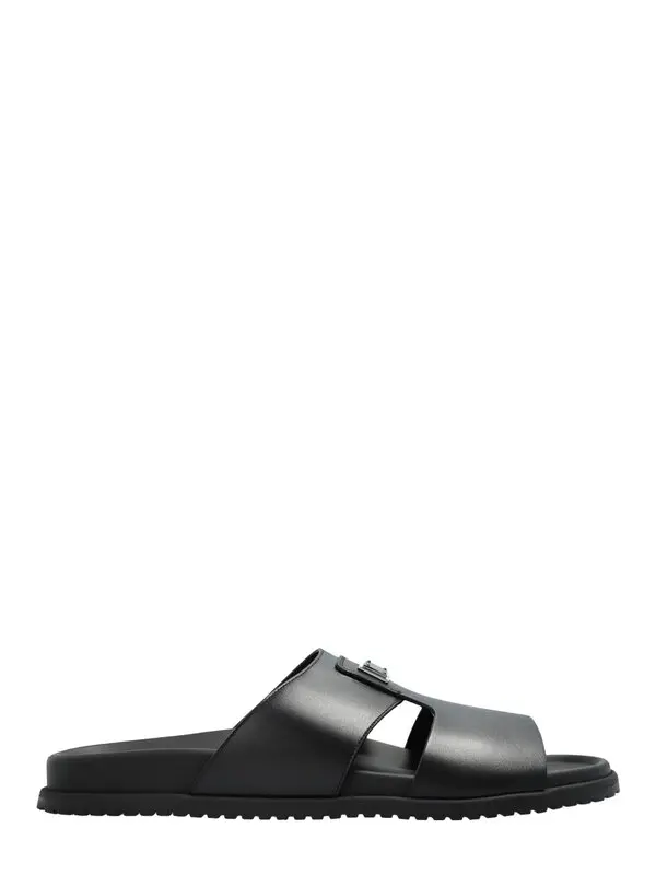 Dolce & Gabbana Leather Slides With Appliqu - Black