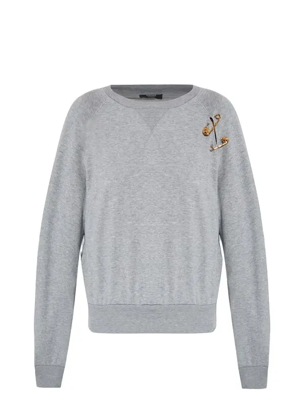 Versace Sweatshirt With Decorative Safety Pins - Grey