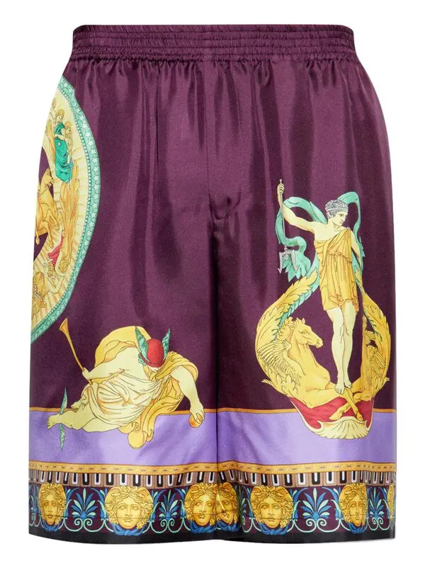 Versace Printed Silk Shorts - Purple