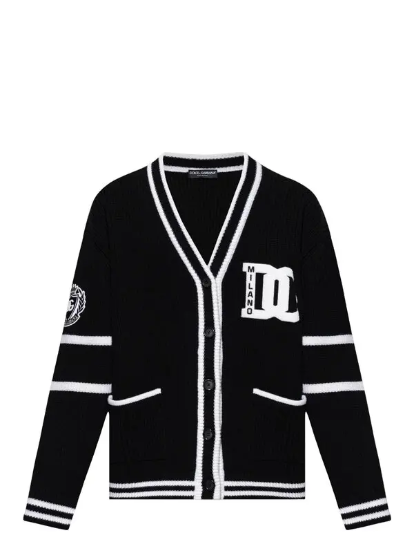 Dolce & Gabbana Wool Cardigan With Logo - Black