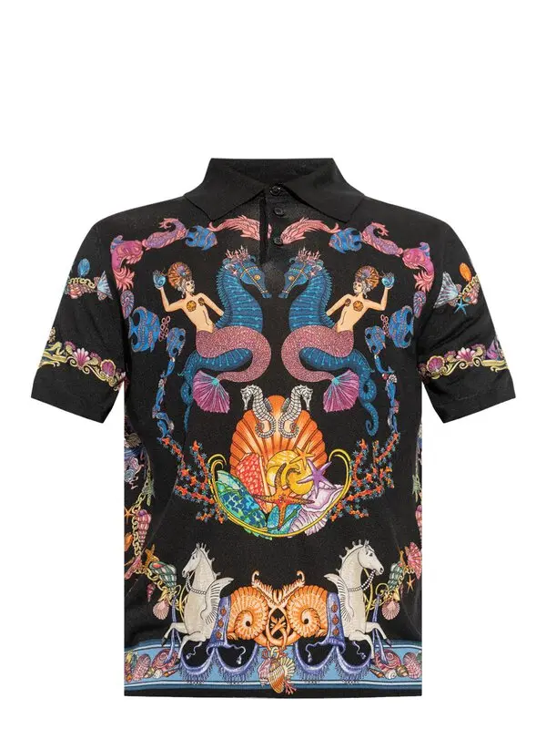 Versace Polo Shirt With "coral Theatre" Print - Multicolour