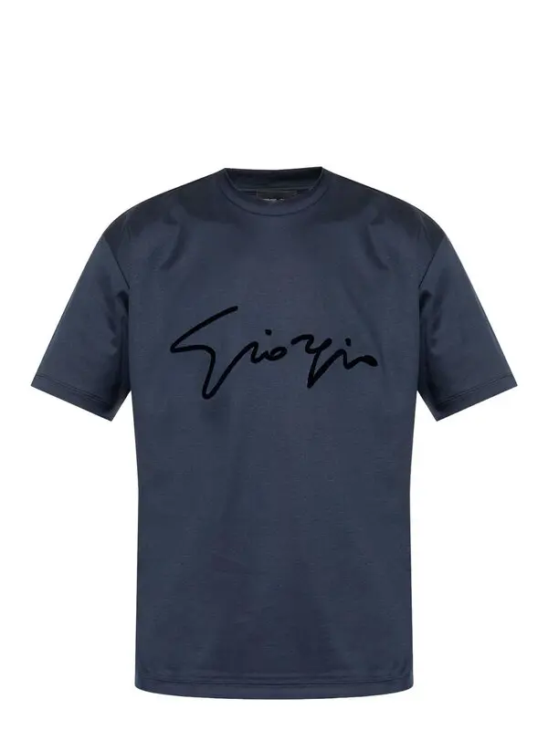 Giorgio Armani T-shirt With A Logo And A Velvet Finish - Navy Blue