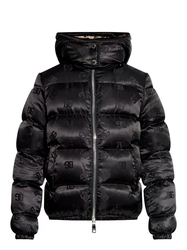 Dolce & Gabbana Quilted Down Jacket With Leopard Print Hood - Black