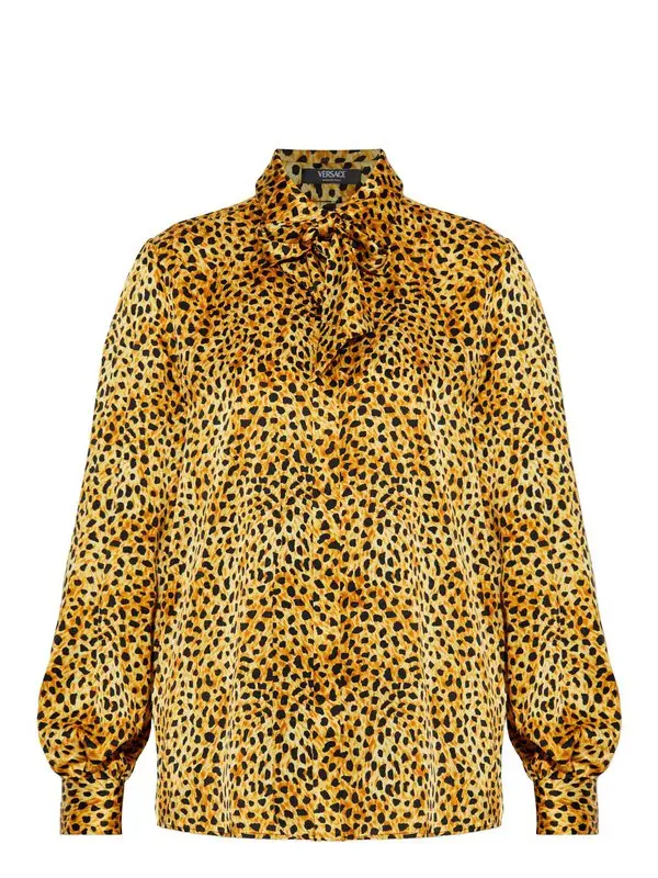 Versace Silk Shirt With Panther Print And Bow Detail - Yellow