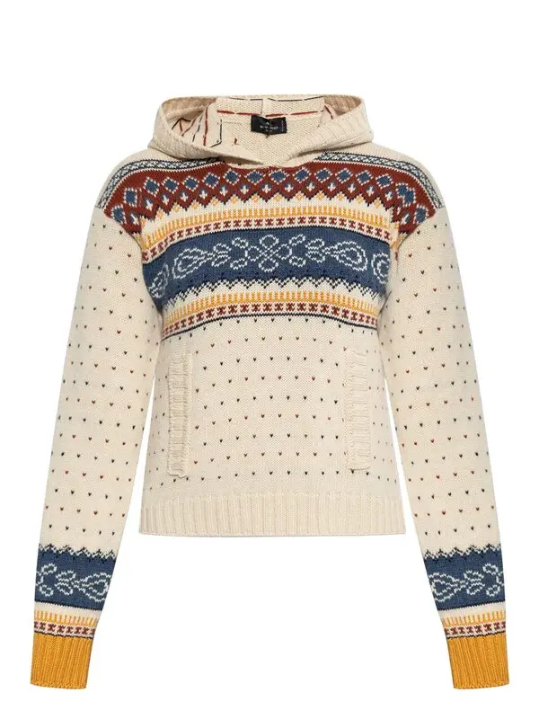 Etro Wool Jacquard Knit Hoodie - Cream