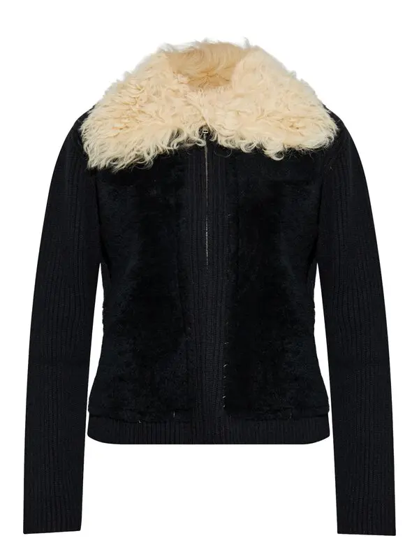Marni Cardigan With Fur Collar - Black