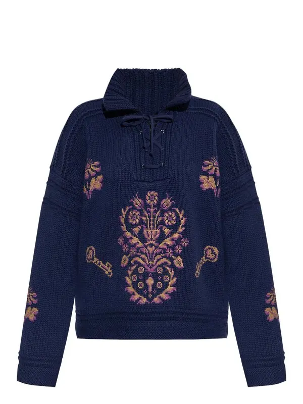 Etro Wool And Cashmere Paisley Sweater - Navy Blue