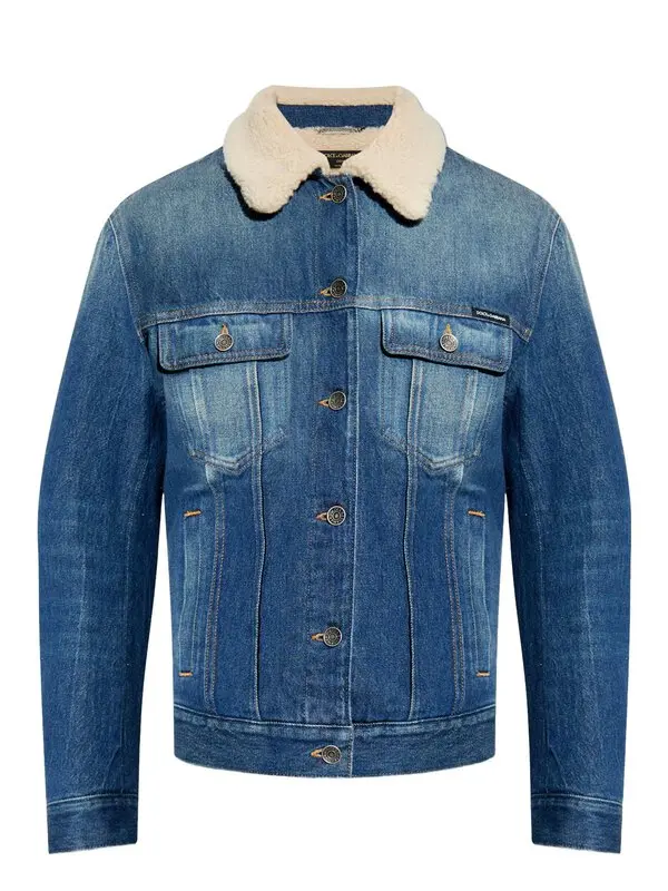 Dolce & Gabbana Denim Jacket With Fur Collar - Blue