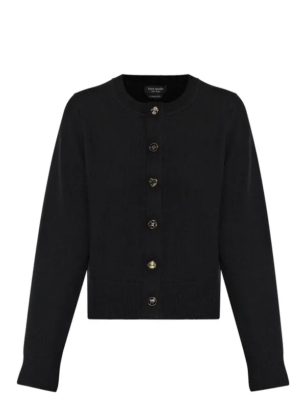Kate Spade New York Wool Cardigan With Gold Button Details - Black