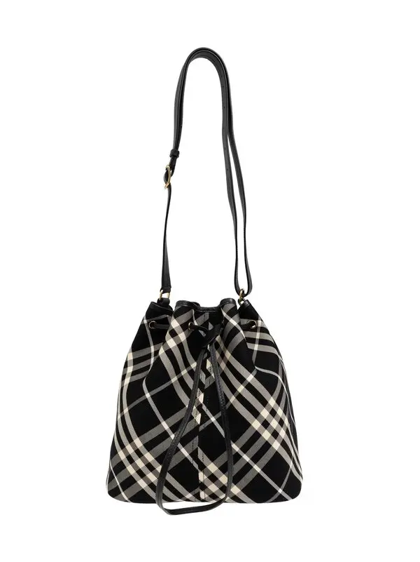 Burberry Checkered Bucket Shoulder Bag - Black