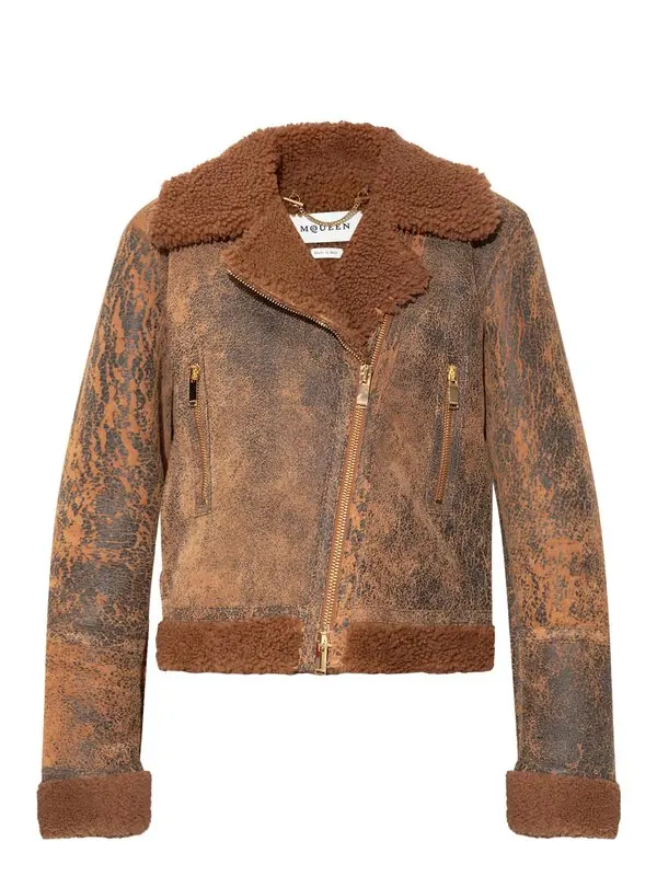 Alexander McQueen Fur-trimmed Leather Jacket - Brown