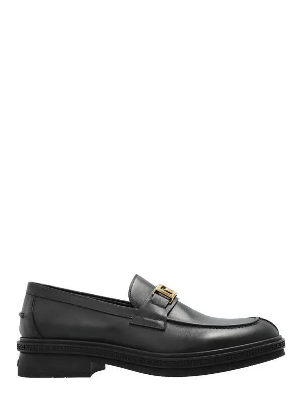 Versace Leather Loafers With Gold-tone Ornament - Black