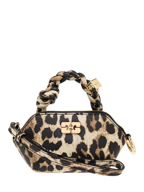 GANNI Leopard Print Logo Pouch - Beige