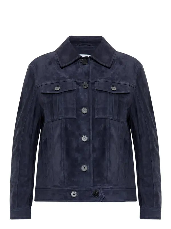 SELF-PORTRAIT Suede Trucker Jacket - Navy Blue