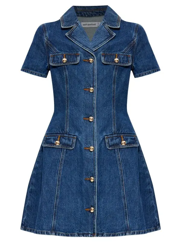 SELF-PORTRAIT Denim Shirt Dress - Blue