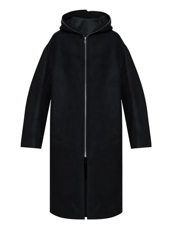 Rick Owens Wool Coat With Hood - Black